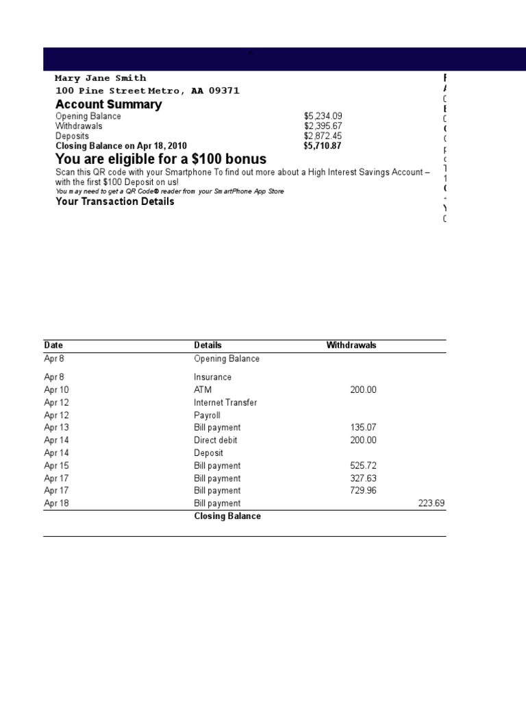 Personal Bank Statement Template | PDF | Qr Code | Annual Percentage Rate