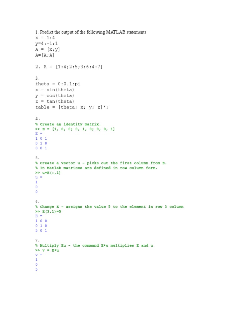 Creating Identity Matrices in MATLAB | PDF