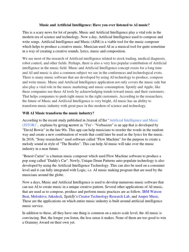 Artificial Intelligence Jumped in Music Industry AI Powered Personalization | Download Free PDF ...