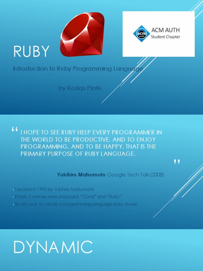 Ruby Presentation Sample | Download Free PDF | Ruby (Programming Language) | Programming Language