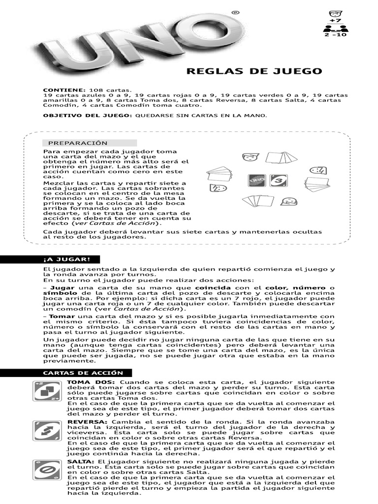 Reglas de Juego - UNO | PDF