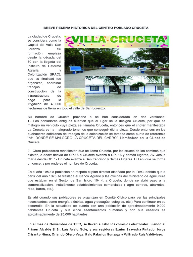 RESEÑA HISTÓRICA DEL CENTRO POBLADO C - Actualizado | PDF