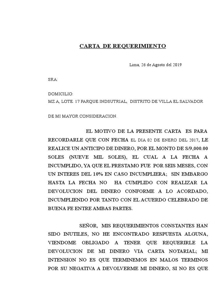Carta de Requerimiento de Pago | PDF