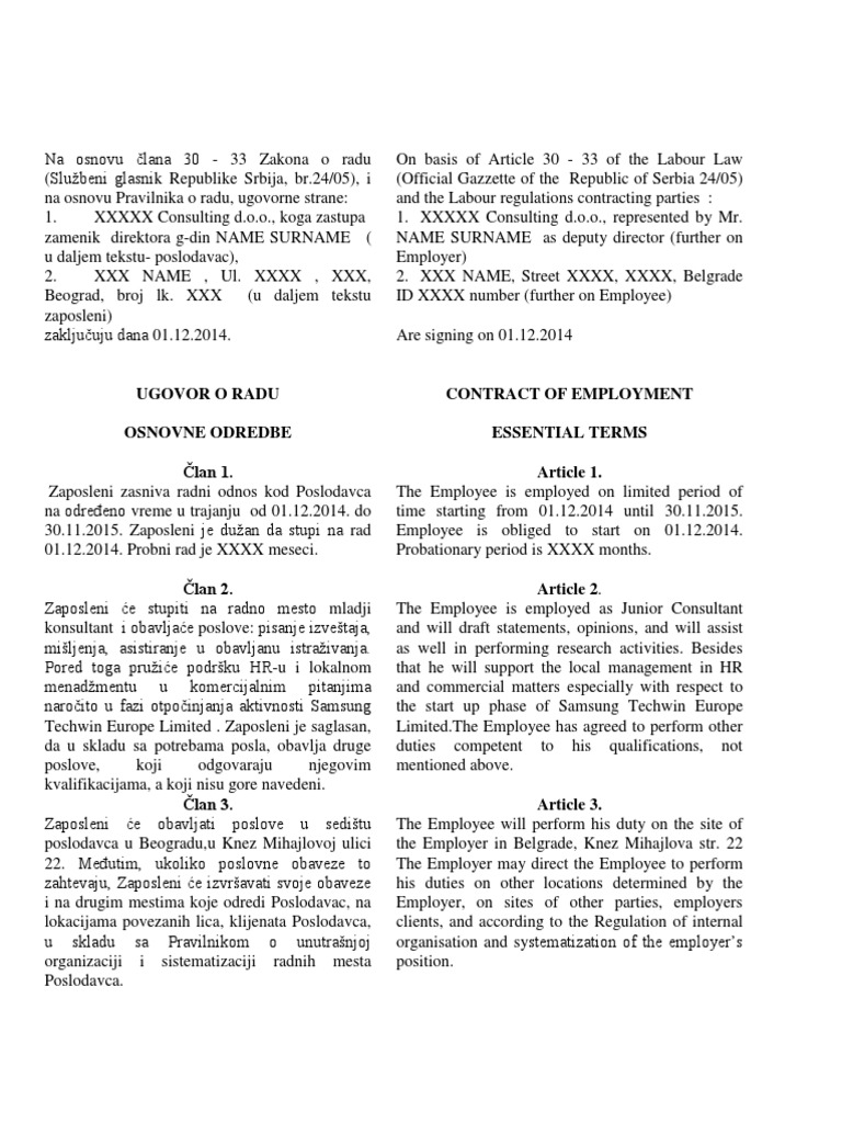 Employment Contract for Junior Consultant | PDF | Payroll | Employment