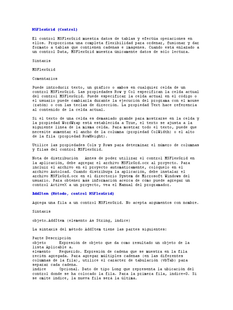 Manual Del Control MSFlexGrid de Visual Basic 6 | PDF | Archivo de ...