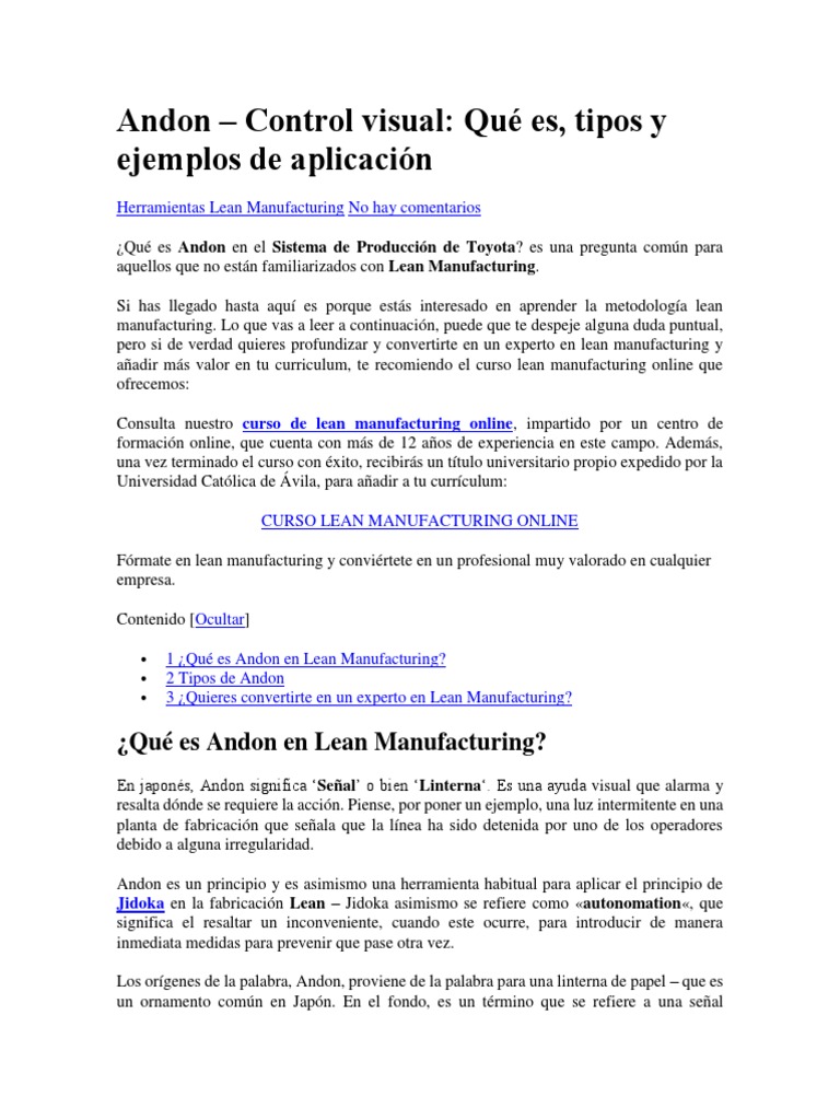 Control visual en la producción: Qué es el sistema Andon y sus tipos | PDF | Lean Manufacturing ...