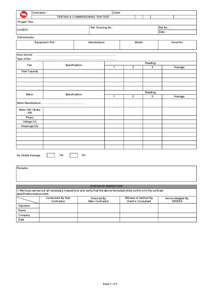 T&C Pressurization Fan Test and Air Flow Test Rev 1 | PDF