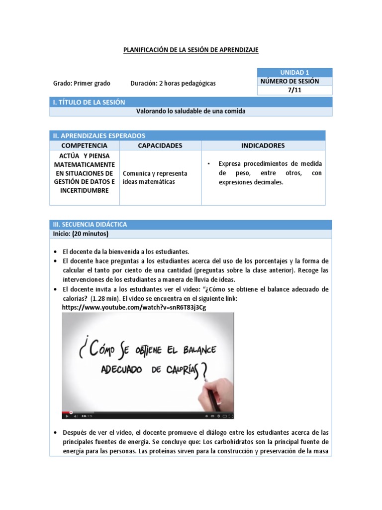 Mat1 U1-Sesion7 | PDF | Caloría | Alimentos