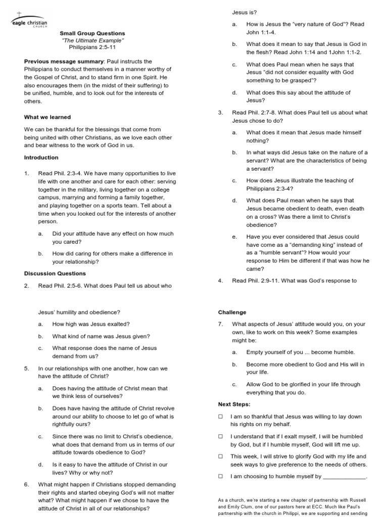 "The Ultimate Example": Small Group Questions | PDF | Epistle To The ...