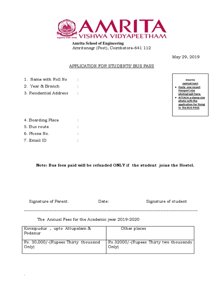 College Bus Pass Application Form | PDF | Transport | Business