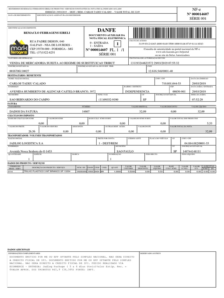 Nfe PDF | PDF | Recibo | Documento