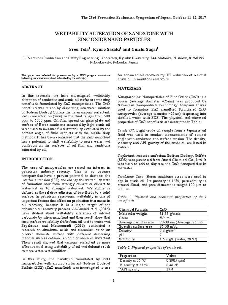 Wettability Alteration of Sandstone With | PDF | Sodium Dodecyl Sulfate ...