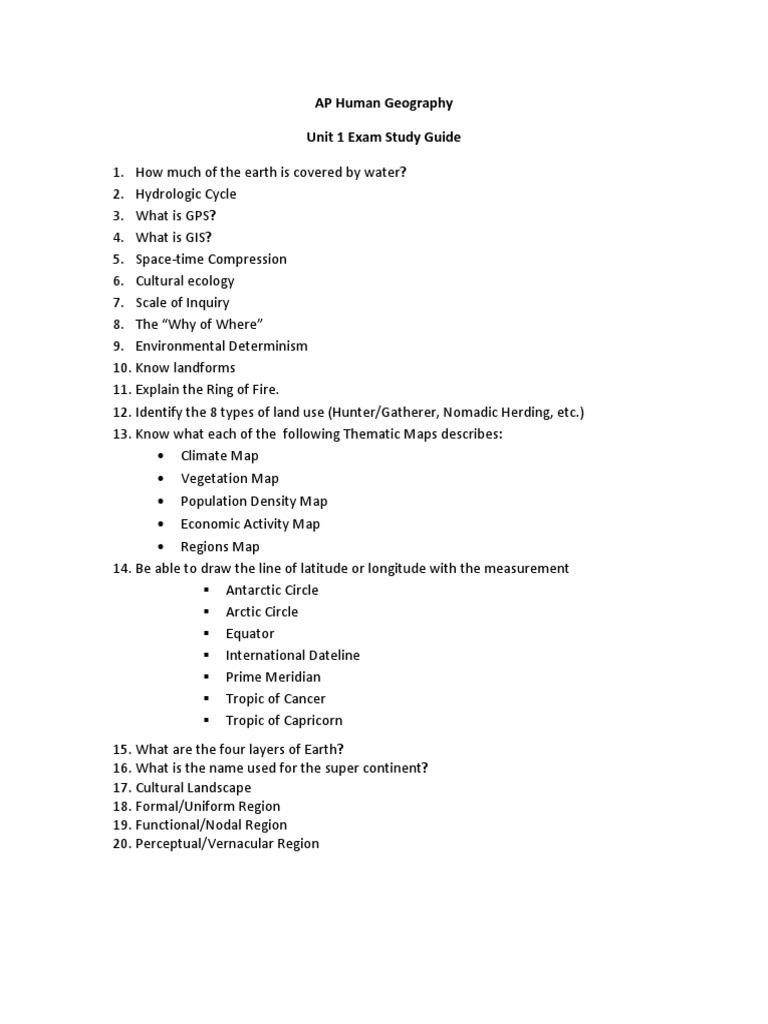 AP Human Geography Unit 1 Exam Study Guide | PDF | Travel