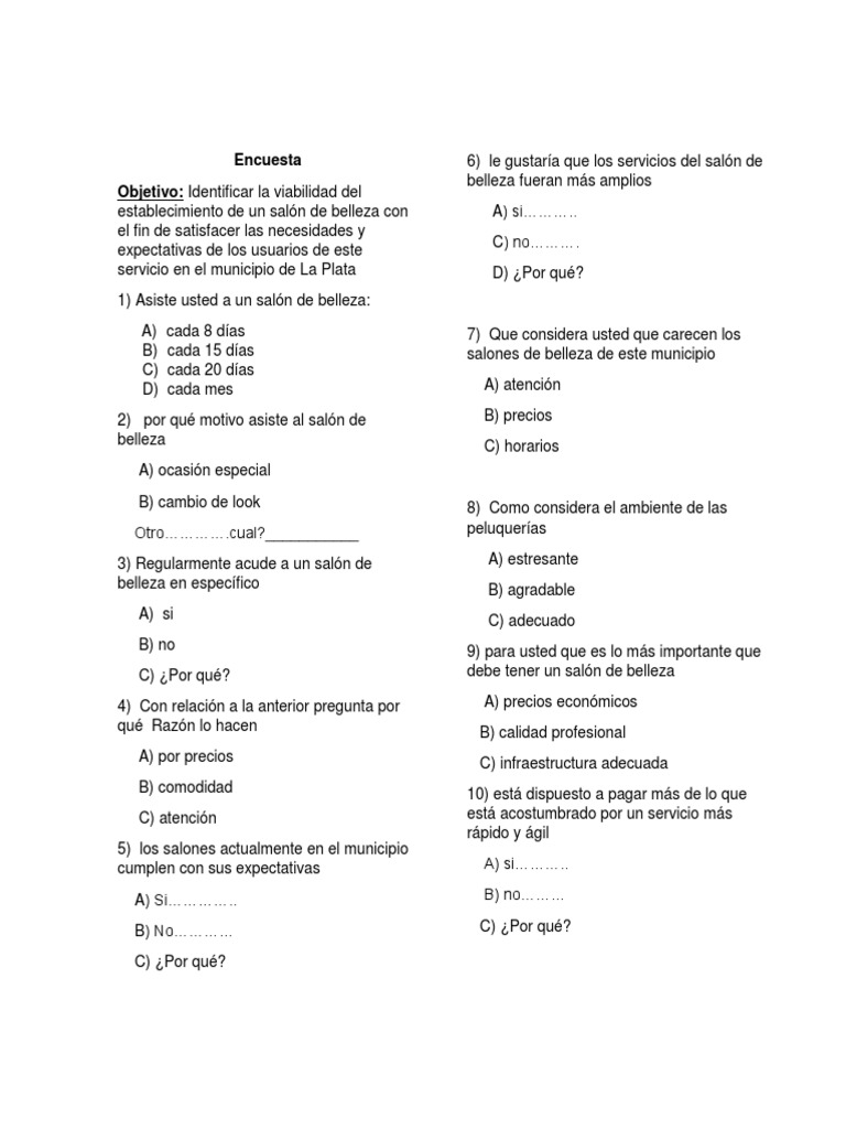 Encuesta sobre Salones de Belleza | PDF