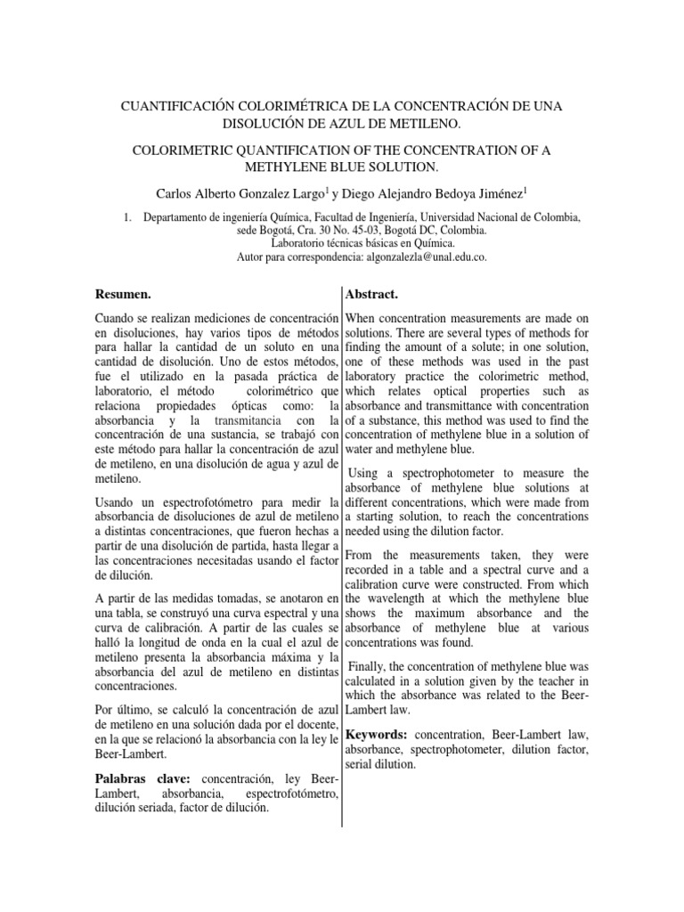 Cuantificación Colorimetrica | PDF | Espectrofotometria | Ligero