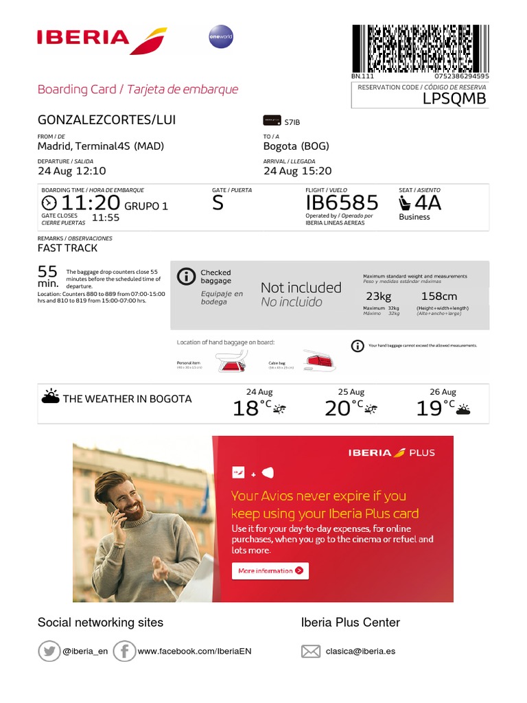 Iberia Boarding Pass Sample Document | PDF