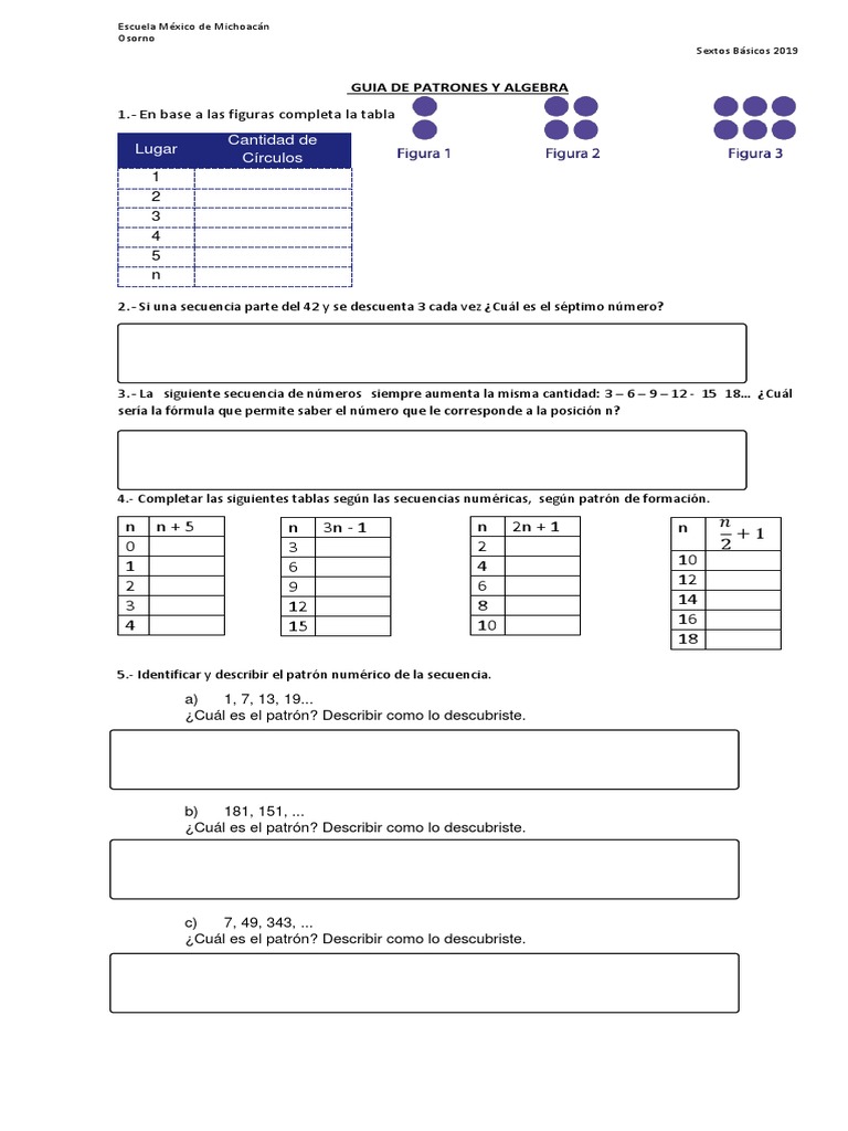 GUIA DE PATRONES Y ALGEBRA 6to | PDF | Deportes | Enseñanza de matemática