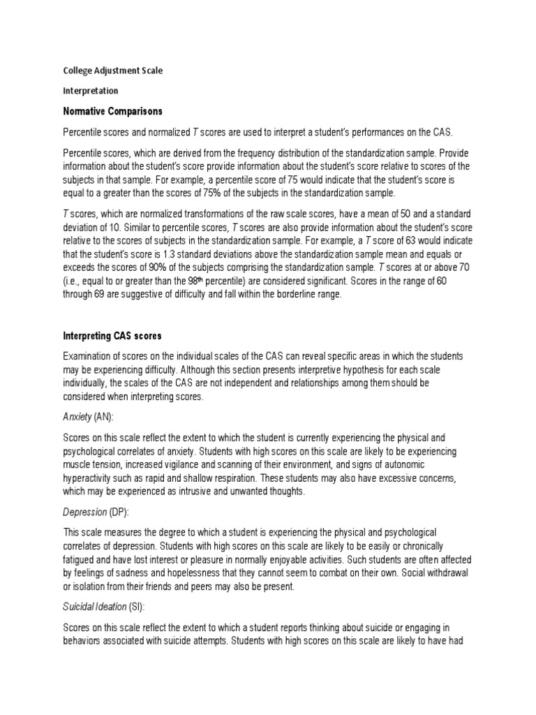 Interpreting Scores on the College Adjustment Scale: A Guide to ...