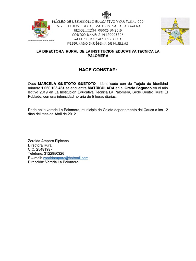 Matrícula de Marcela Guetoto 2019 | PDF