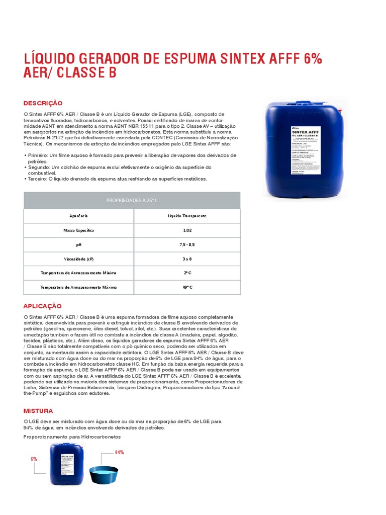 Sintex AFFF 6 - AER Classe B | PDF | Oxigênio | Embalagem e rotulagem