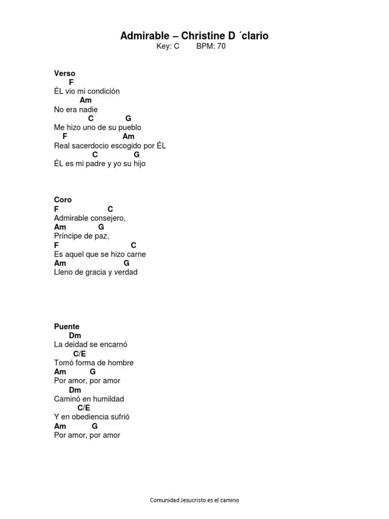 Admirable: Letra y Acordes de Christine D'Clario | PDF