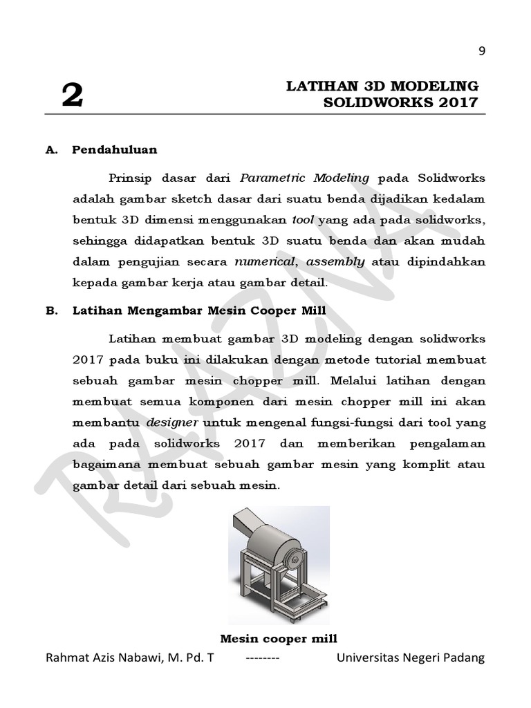 Tutorial Solidwork - Mesin Cooper Mill-1 | PDF