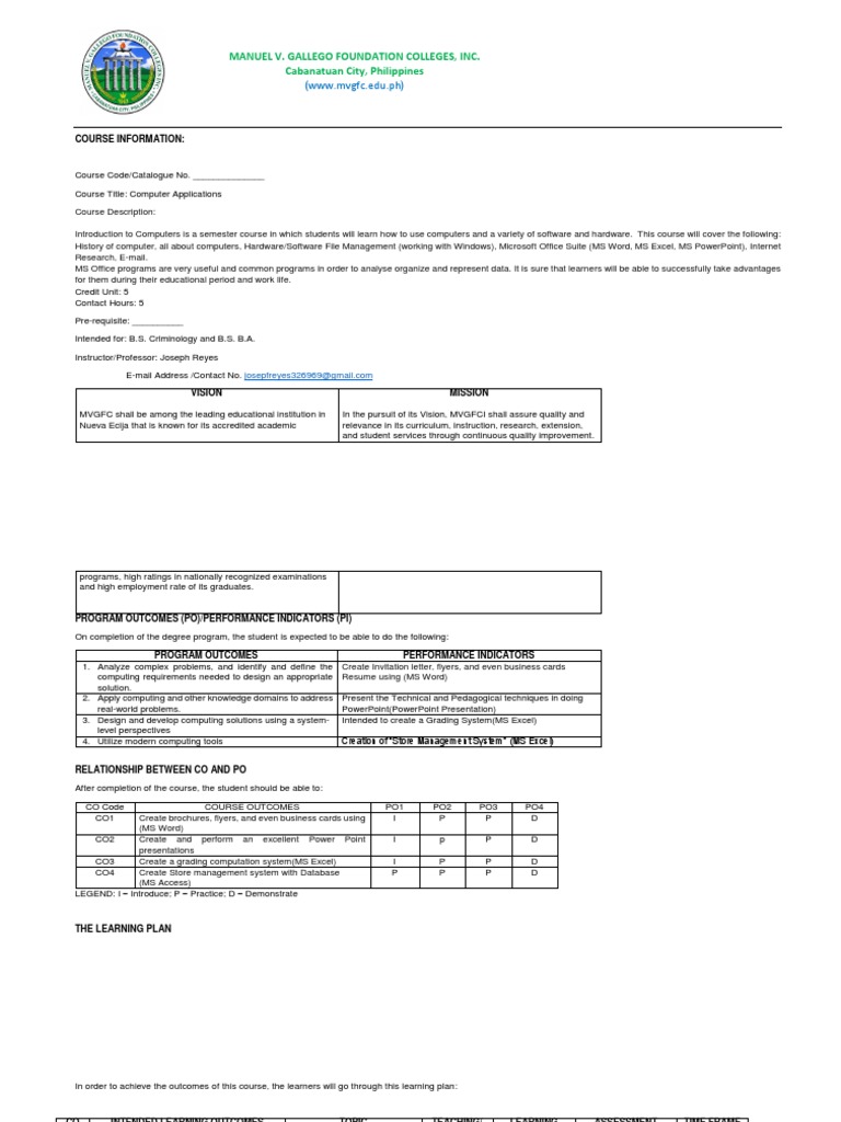 Syllabus For Computer Application | PDF | Spreadsheet | Microsoft Excel