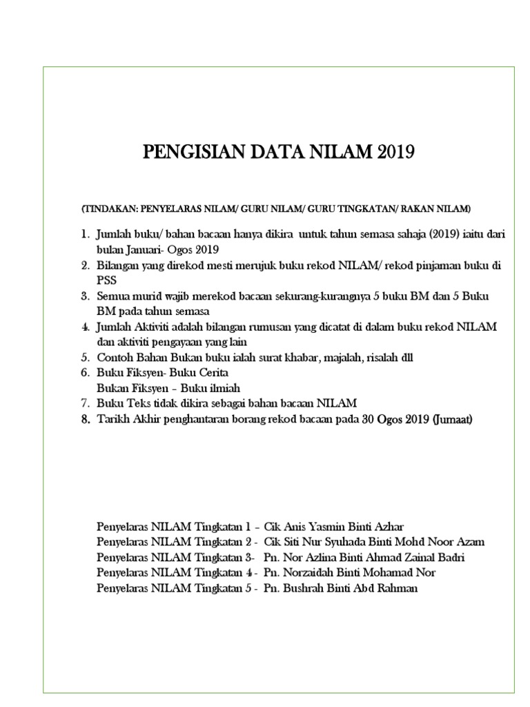 Maklumat Pengisian Data Nilam | PDF