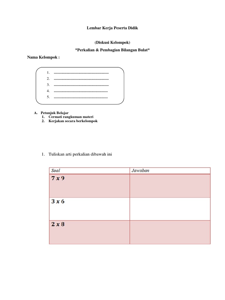 LKPD Perkalian Dan Pembagian Bilangan Pecahan | PDF