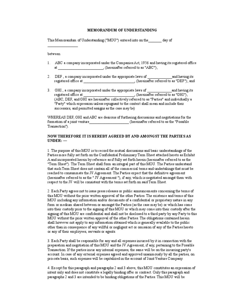 Memorandum of Understanding | PDF | Memorandum Of Understanding | Joint ...
