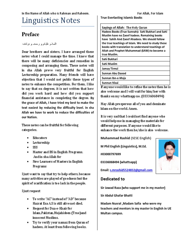 Linguistics Notes | PDF | Phrase | Verb