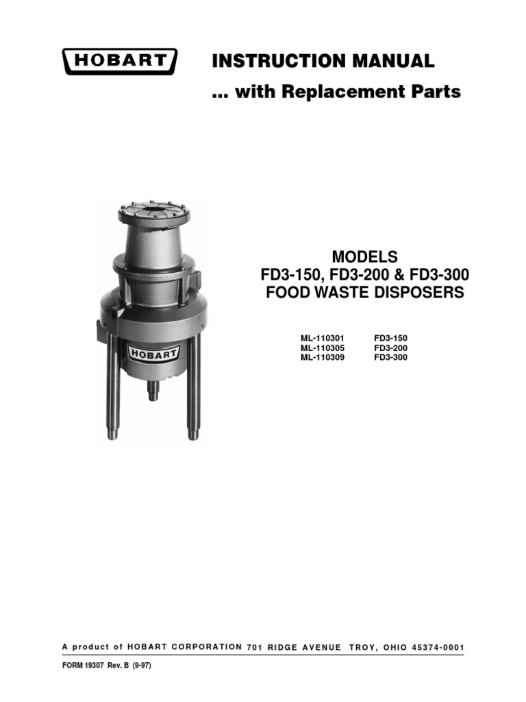 Instruction Manual With Replacement Parts: Models FD3-150, FD3-200 ...