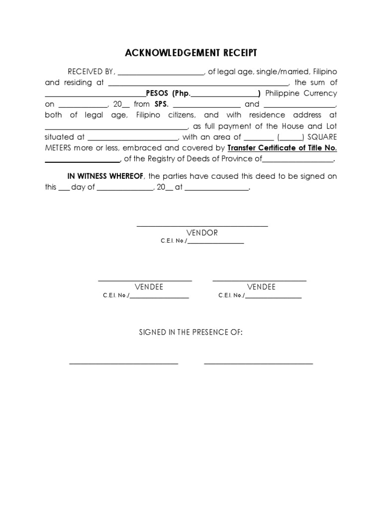 ACKNOWLEDGEMENT RECEIPT-sample | PDF