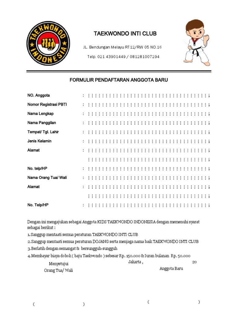 Formulir Pendaftaran Taekwondo | PDF