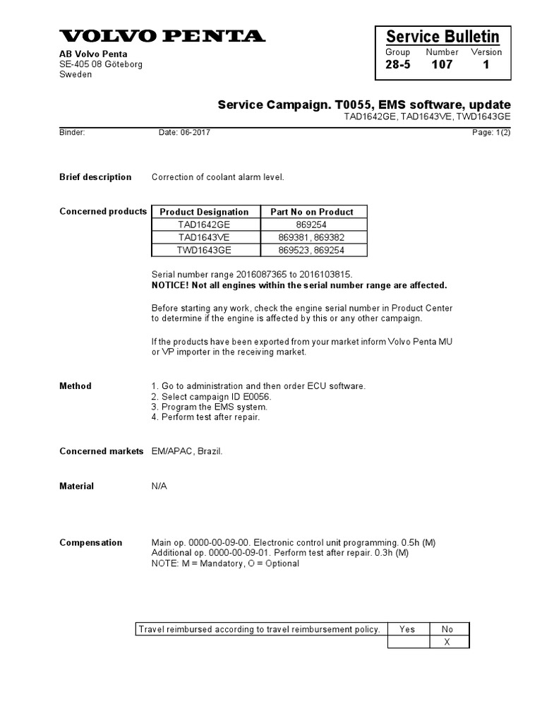 Service Bulletin: AB Volvo Penta | PDF | Systems Engineering | Software