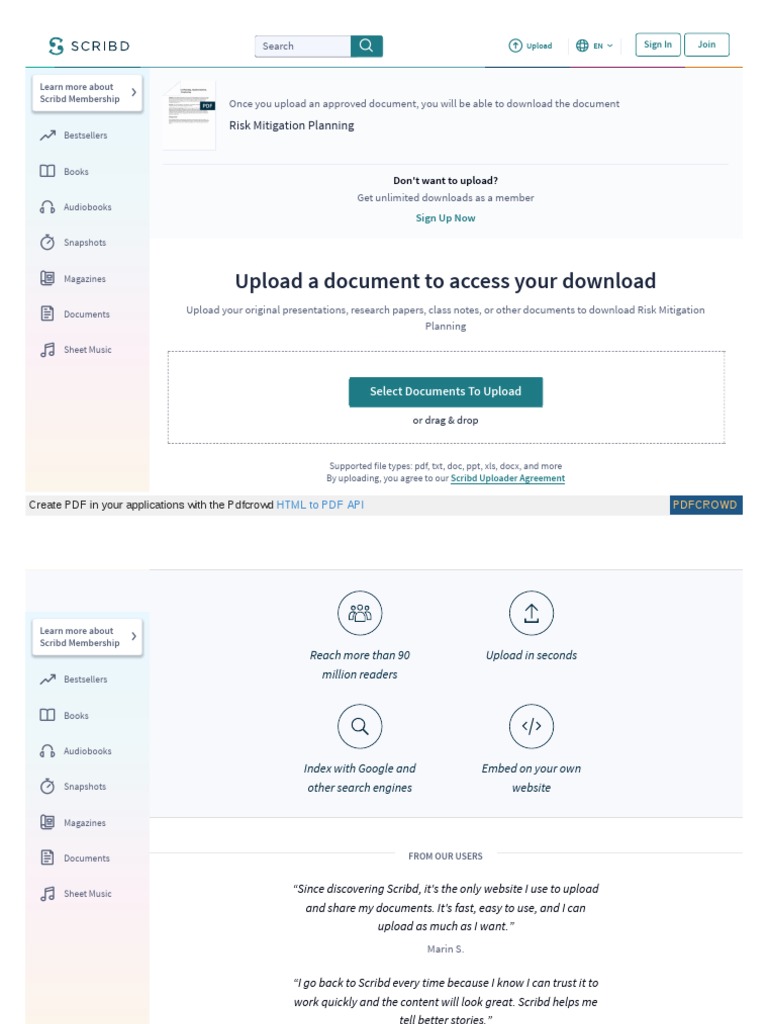 Upload A Document To Access Your Download: Risk Mitigation Planning | PDF | Scribd | Information ...