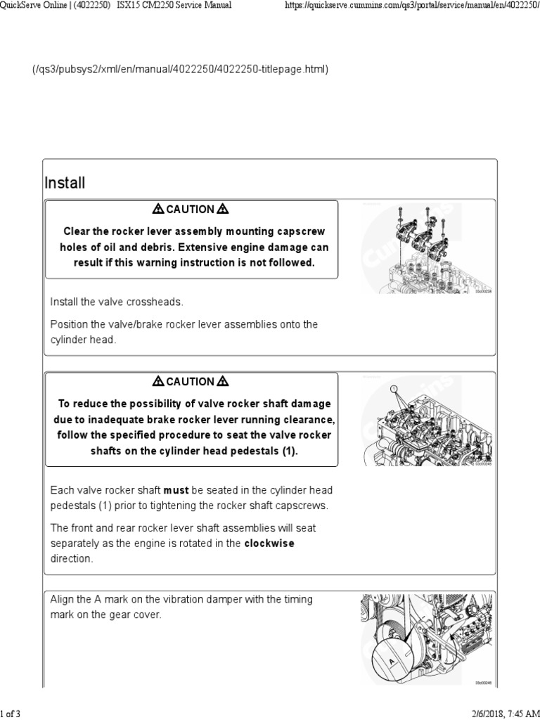 ISX15 Valve Rocker Shaft Installation Guide | PDF | Valve | Brake