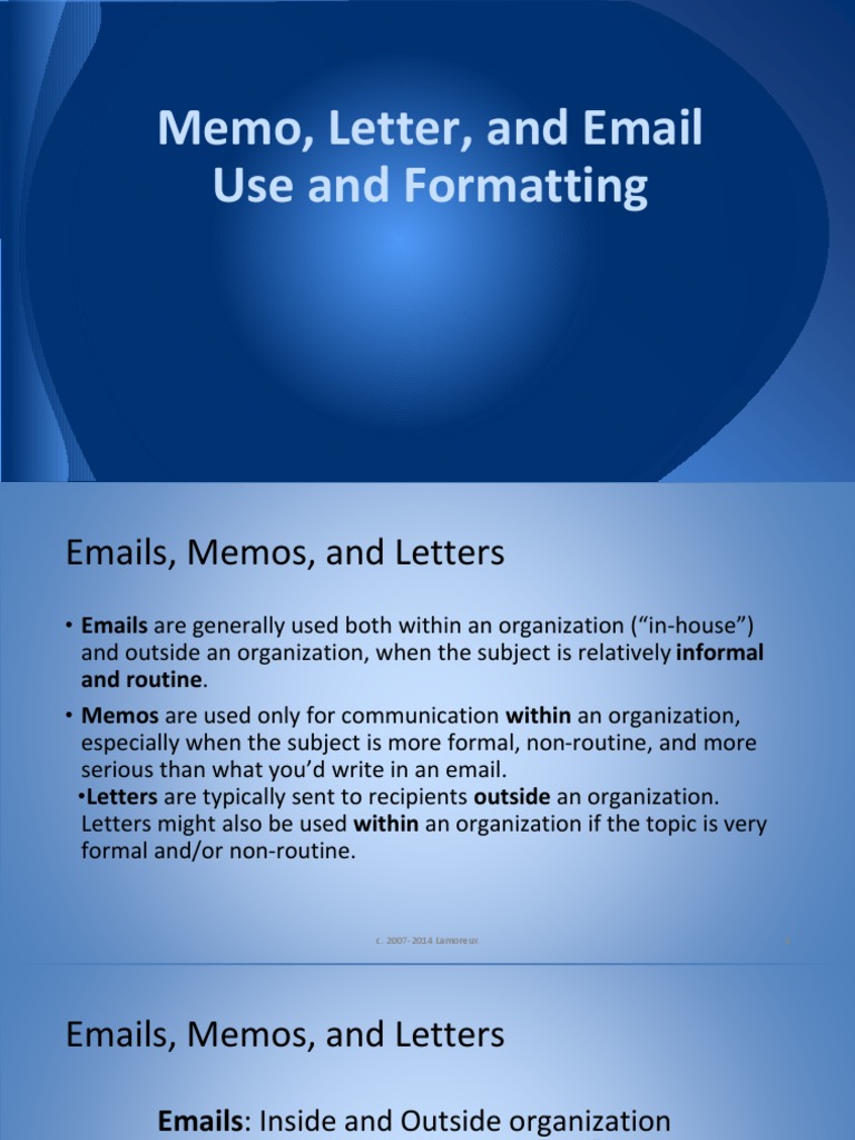 Memo, Letter, and Email Formatting | PDF | Communication | Written ...