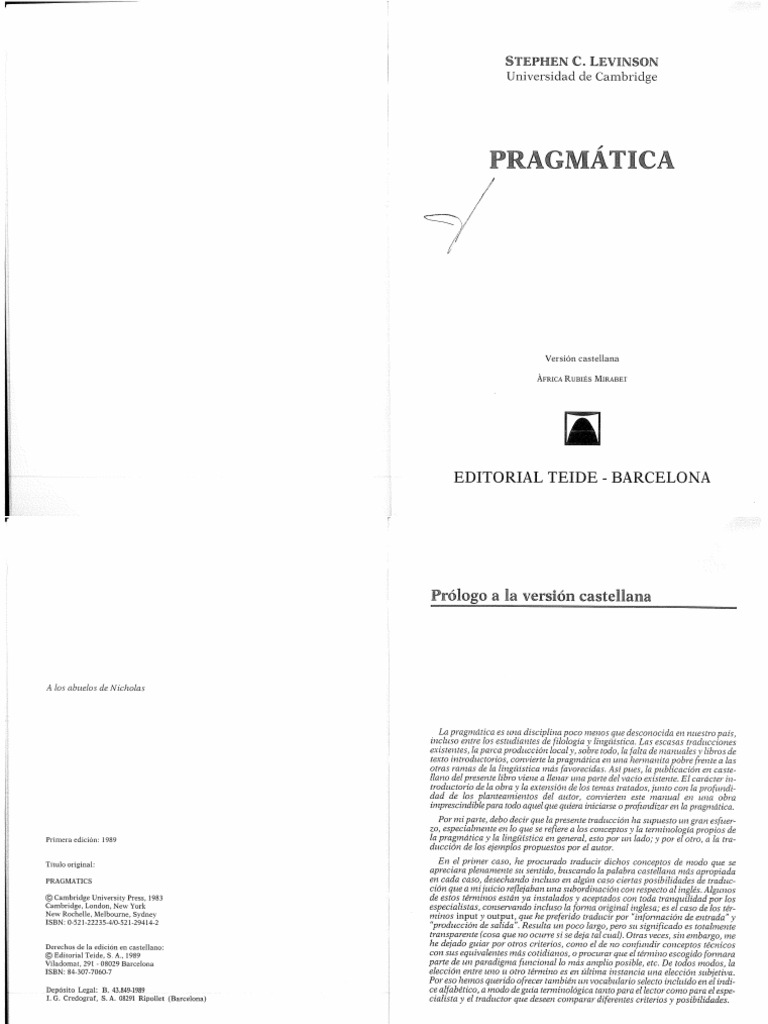 Stephen C. Levinson. PRAGMATICA PDF | PDF