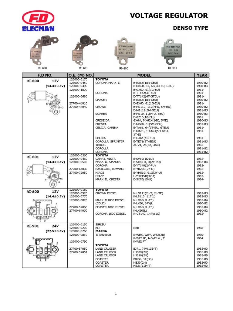 Voltage Regulator Denso Type PDF | PDF | Toyota | Cars Of Japan