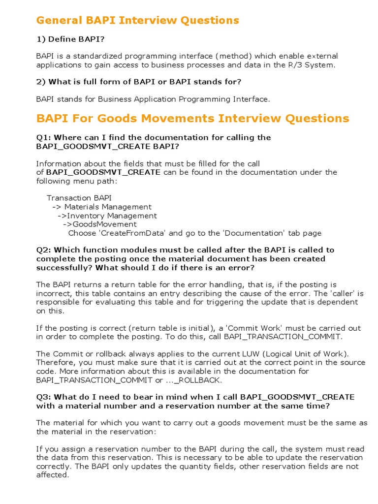 General BAPI Interview Questions | PDF | Database Transaction | Databases