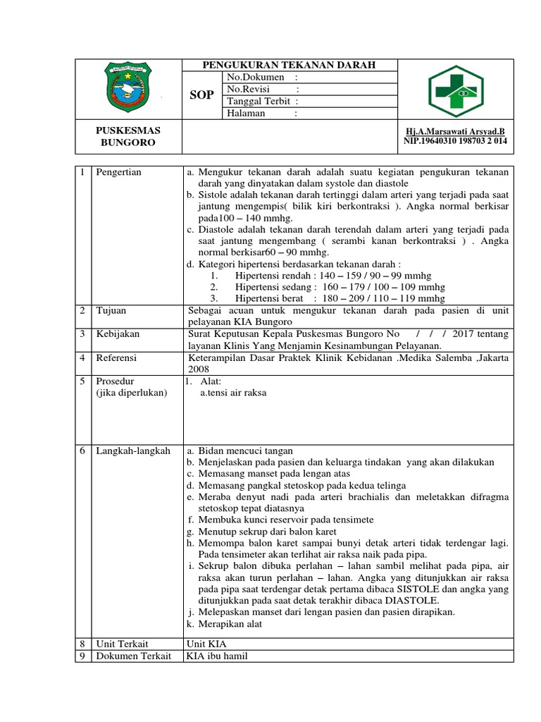 Sop Pengukuran Tekanan Darah | PDF