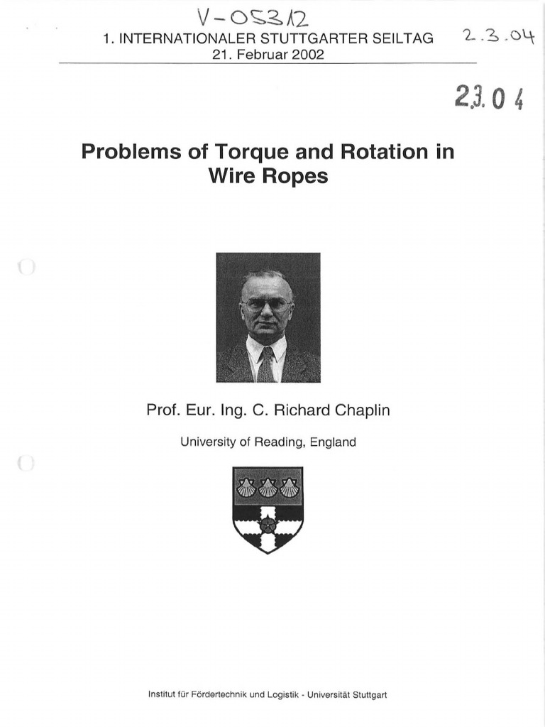 Problems of Torque and Rotation in Wire Ropes: 1. Internationaler ...