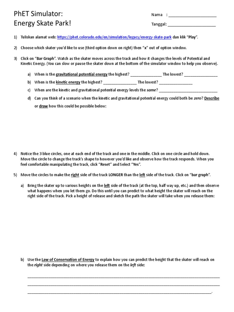 Phet Simulator: Energy Skate Park!: Nama: - Tanggal | PDF | Kinetic ...