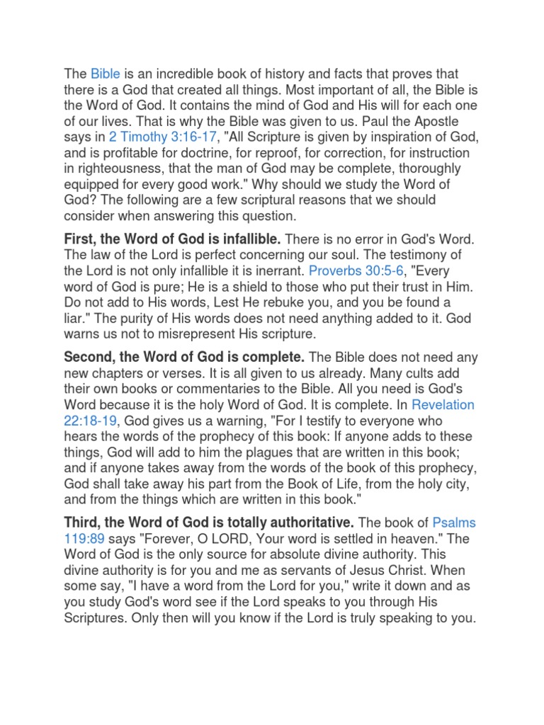 Bible: First, The Word of God Is Infallible | PDF | Bible | Theology