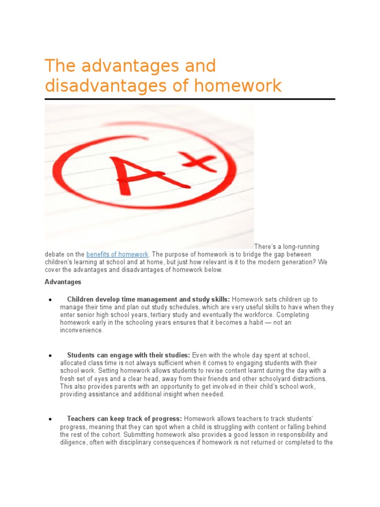 The Advantages and Disadvantages of Homework | PDF | Homework | Teachers