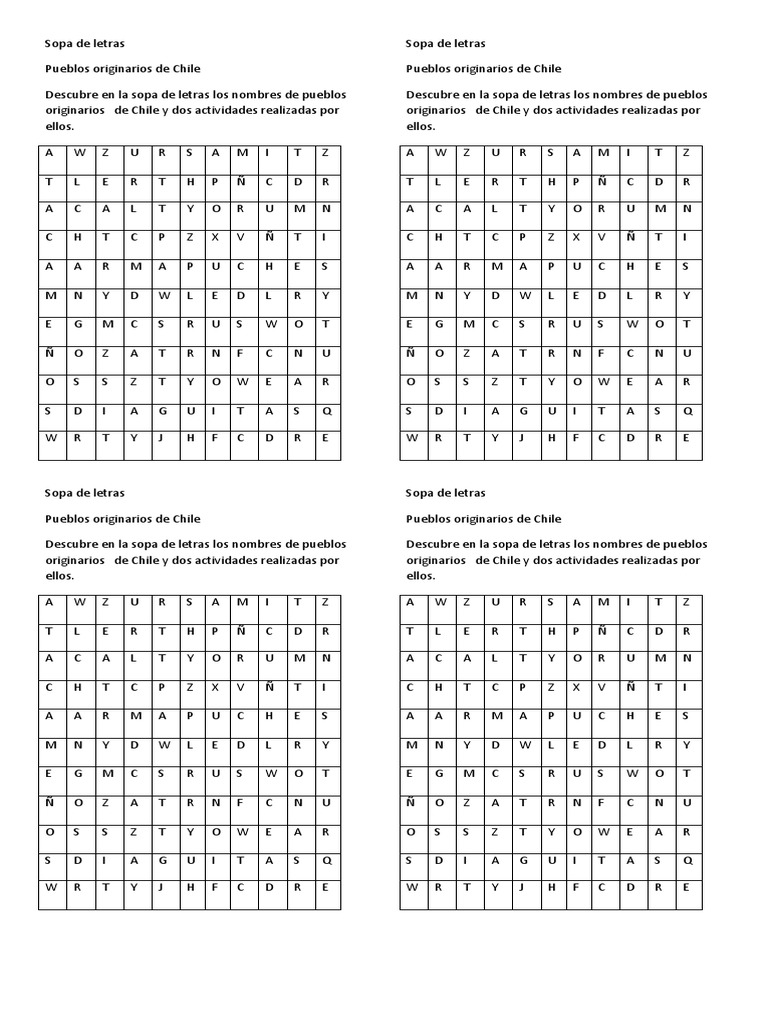 Sopa de Letras Pueblos Originarios | PDF