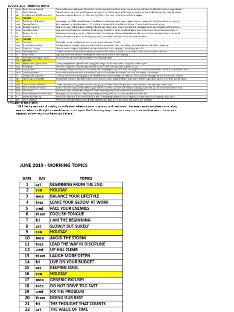 Morning Topics AUG. 2019 | PDF