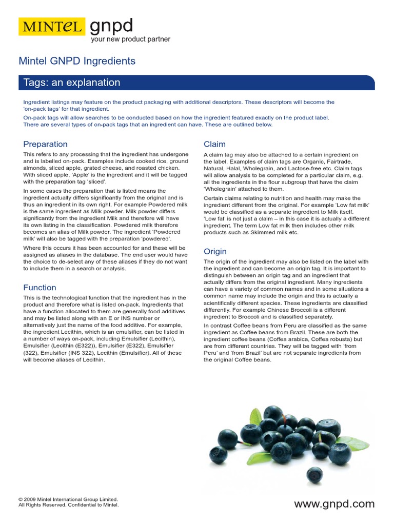 Tags: An Explanation: Mintel GNPD Ingredients | PDF | Federal Food ...