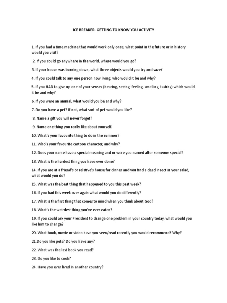 Icebreaker: Getting to Know You Questions | PDF